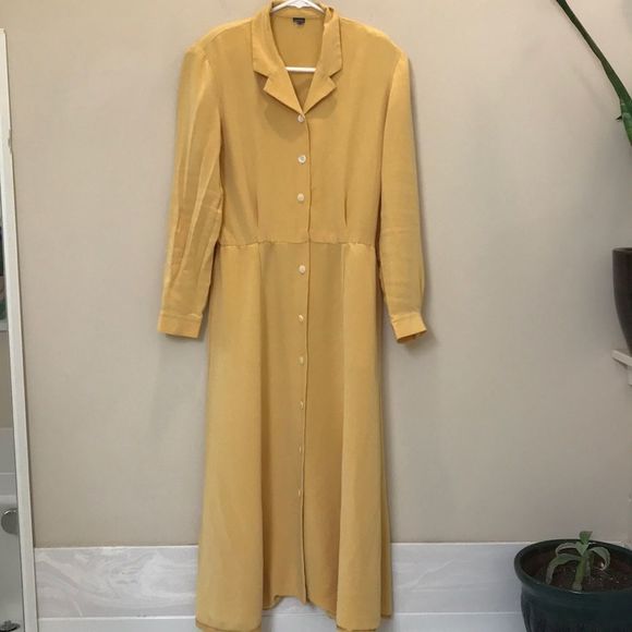 Vintage | Dresses | Vintage Long Sleeve Yellow Dress Button Down | Poshmark